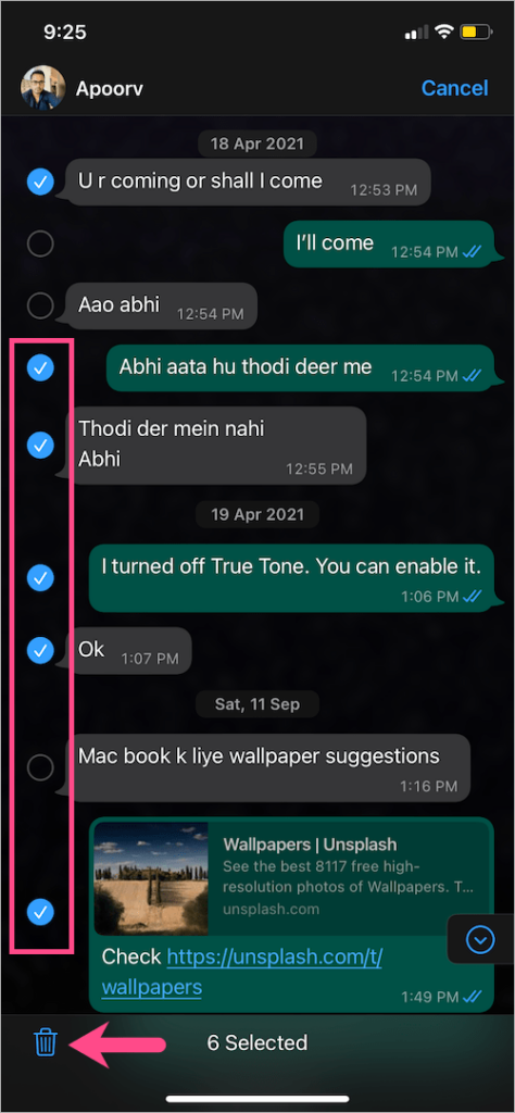 How to Select Multiple Messages and Photos in WhatsApp on iPhone