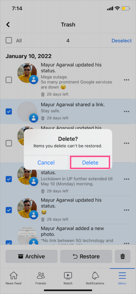How to Find Trash Posts on Facebook App and Desktop