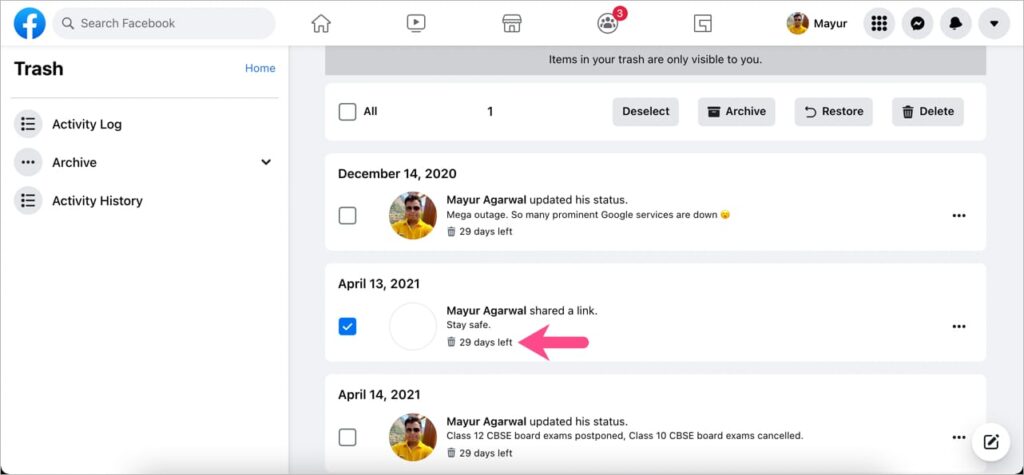 How to Find Trash Posts on Facebook App and Desktop