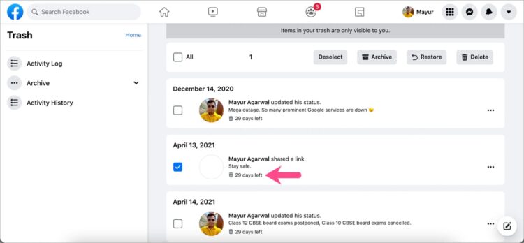 How to Find Trash Posts on Facebook App and Desktop