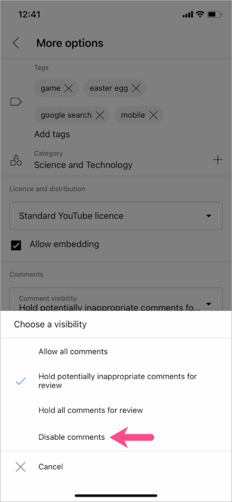 How to Turn On or Off Comments on YouTube Shorts