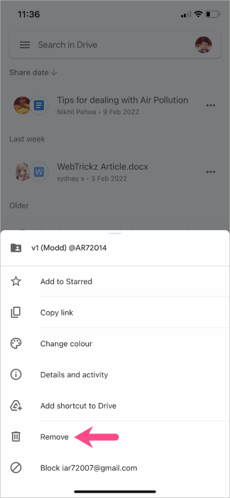 Fix: No Remove or Delete option in the Google Drive App