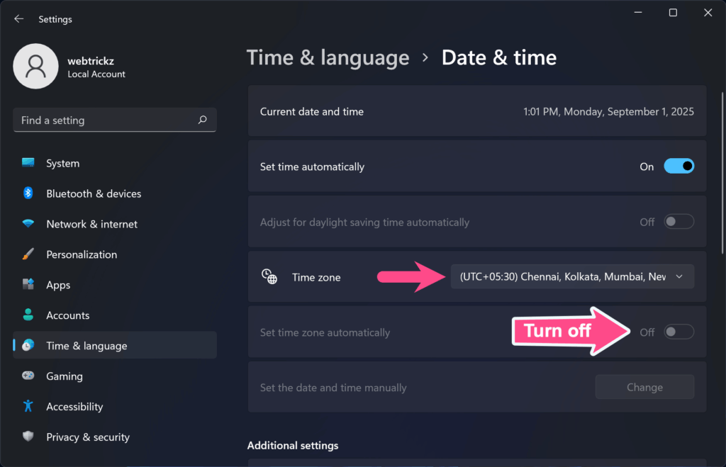 How to Set Time and Time Zone Manually in Windows 11/10