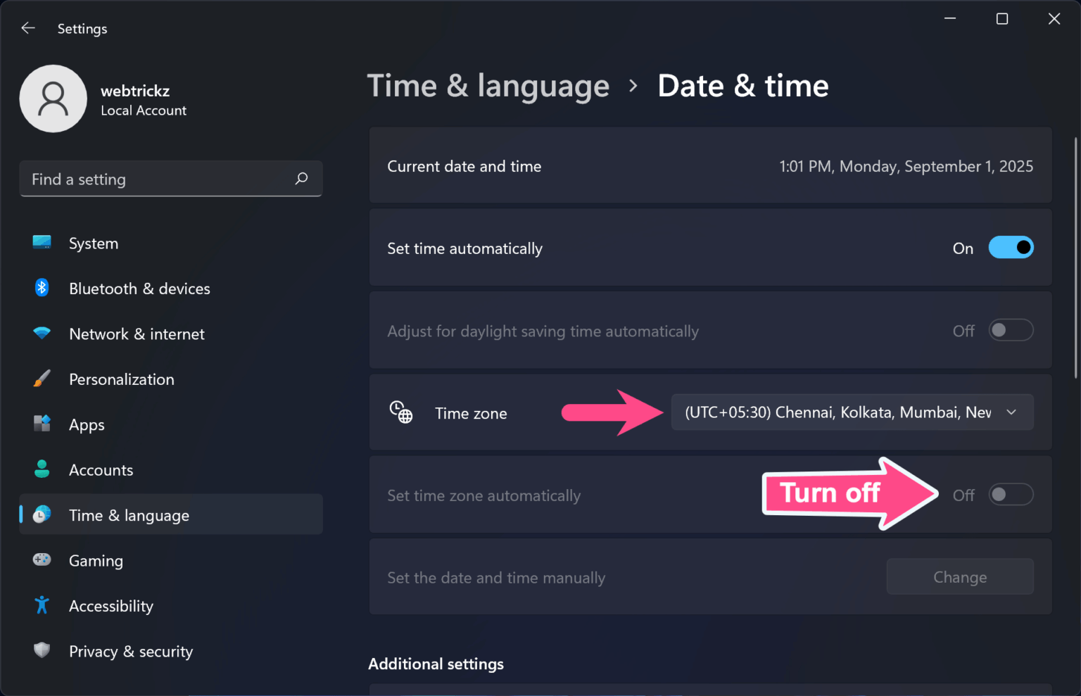 How to Set Time and Time Zone Manually in Windows 11/10
