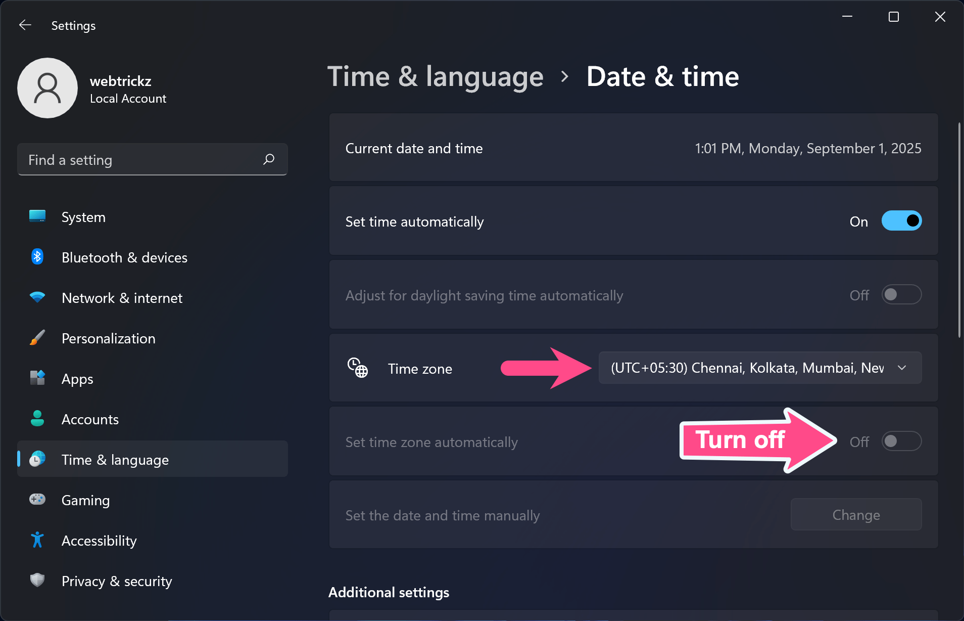 How to Set Time and Time Zone Manually in Windows 11/10