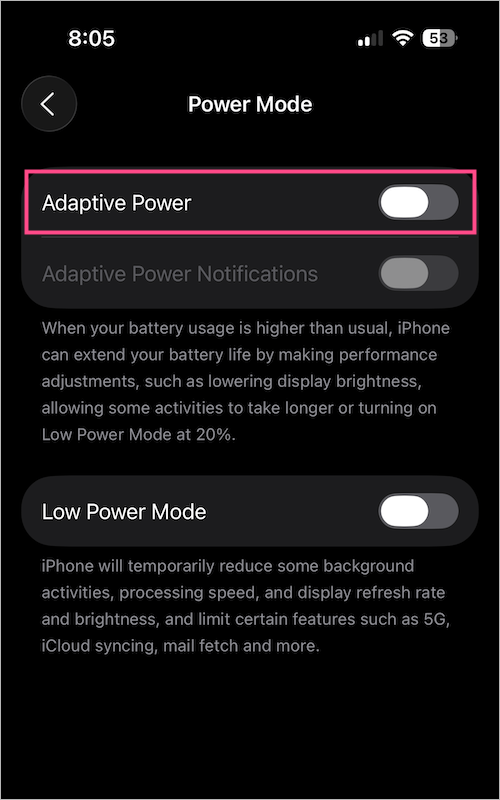 iOS 26: How to Turn On or Off Adaptive Power Mode on iPhone
