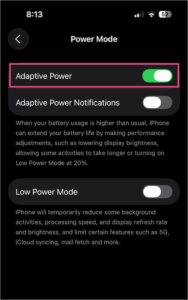 iOS 26: How to Turn On or Off Adaptive Power Mode on iPhone