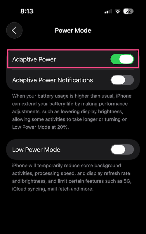 iOS 26: How to Turn On or Off Adaptive Power Mode on iPhone