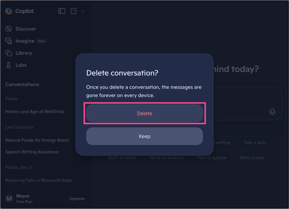 How to Clear or Delete Copilot History in Edge on Windows 11/10