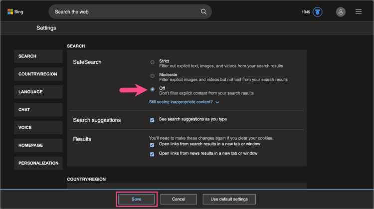 How to Turn Off Bing SafeSearch in Microsoft Edge